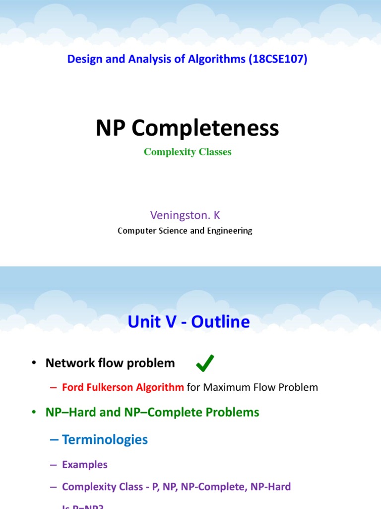 Design And Analysis Of Algorithms 18cse107 Introduction To Np