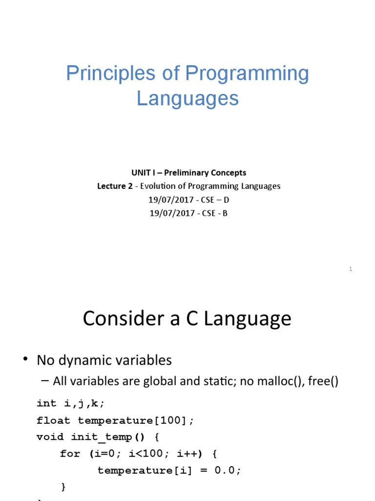 UNIT I - Preliminary Concepts Lecture 2 - Evolution of Programming Languages | PDF | Object ...