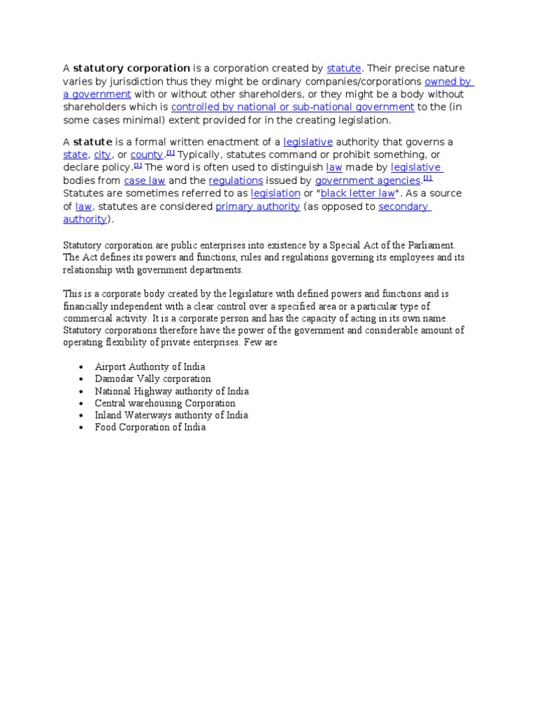 A Statutory Corporation is a Corporation Created by Statute | Preferred ...
