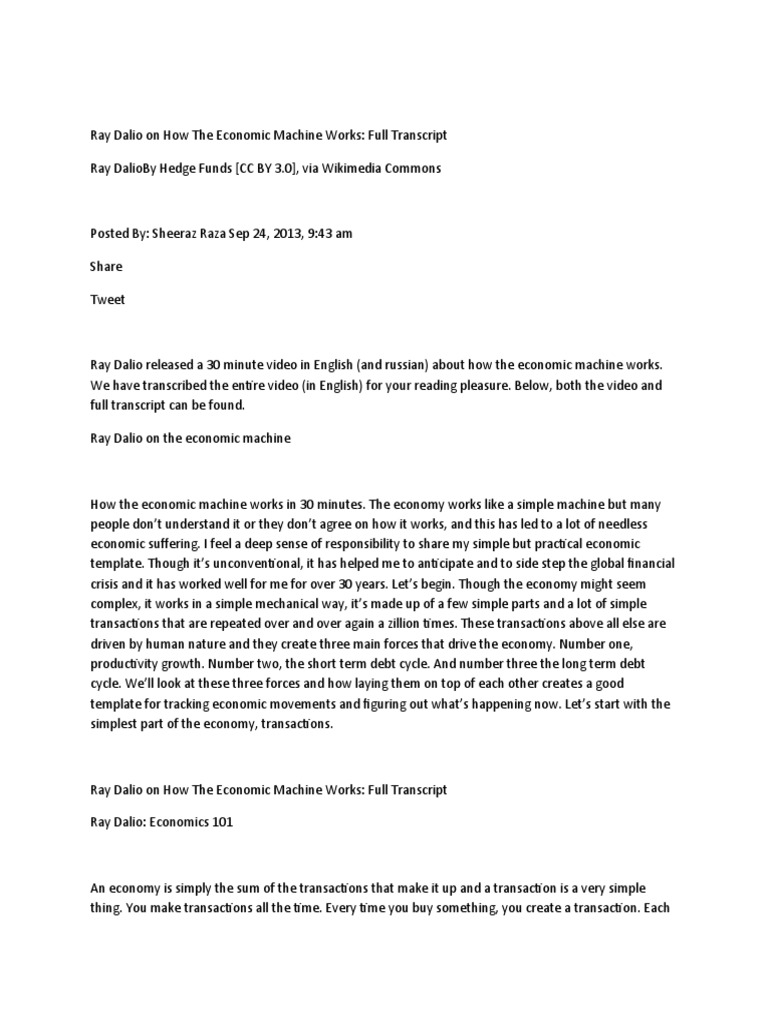 Ray Dalio's Economic Machine Explained | PDF | Deleveraging | Credit