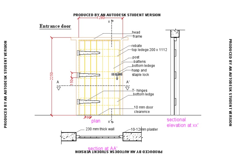 Entrance Door: Sectional Elevation at XX' Plan | PDF | Building ...