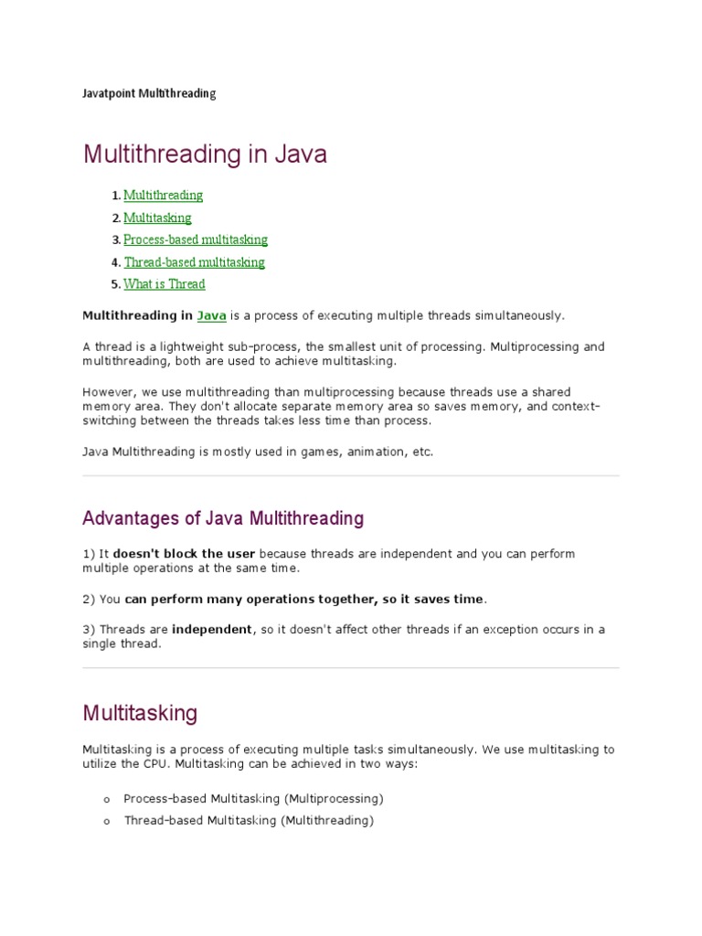 Javatpoint Multithreading | PDF | Process (Computing) | Thread (Computing)