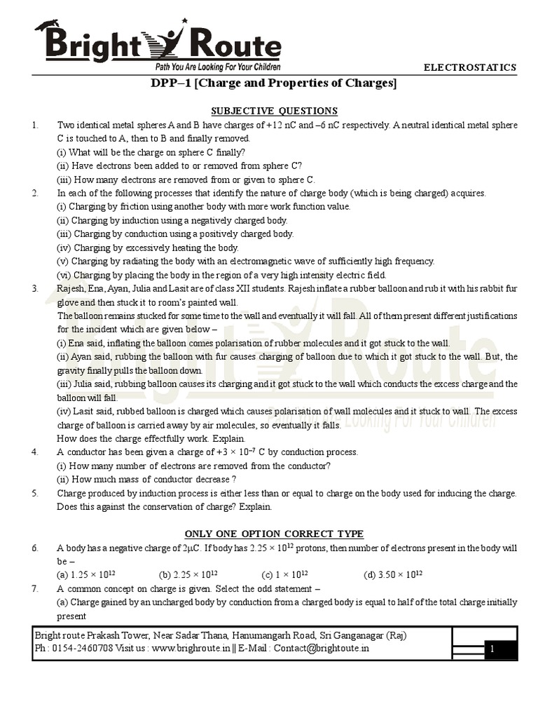 DPP-1 (Charge and Properties of Charges) | PDF | Electric Charge ...
