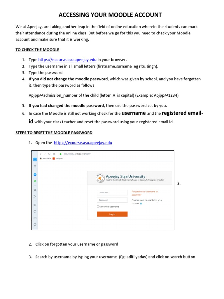 Accessing Your Moodle Account: Username Registered Email-Id | PDF