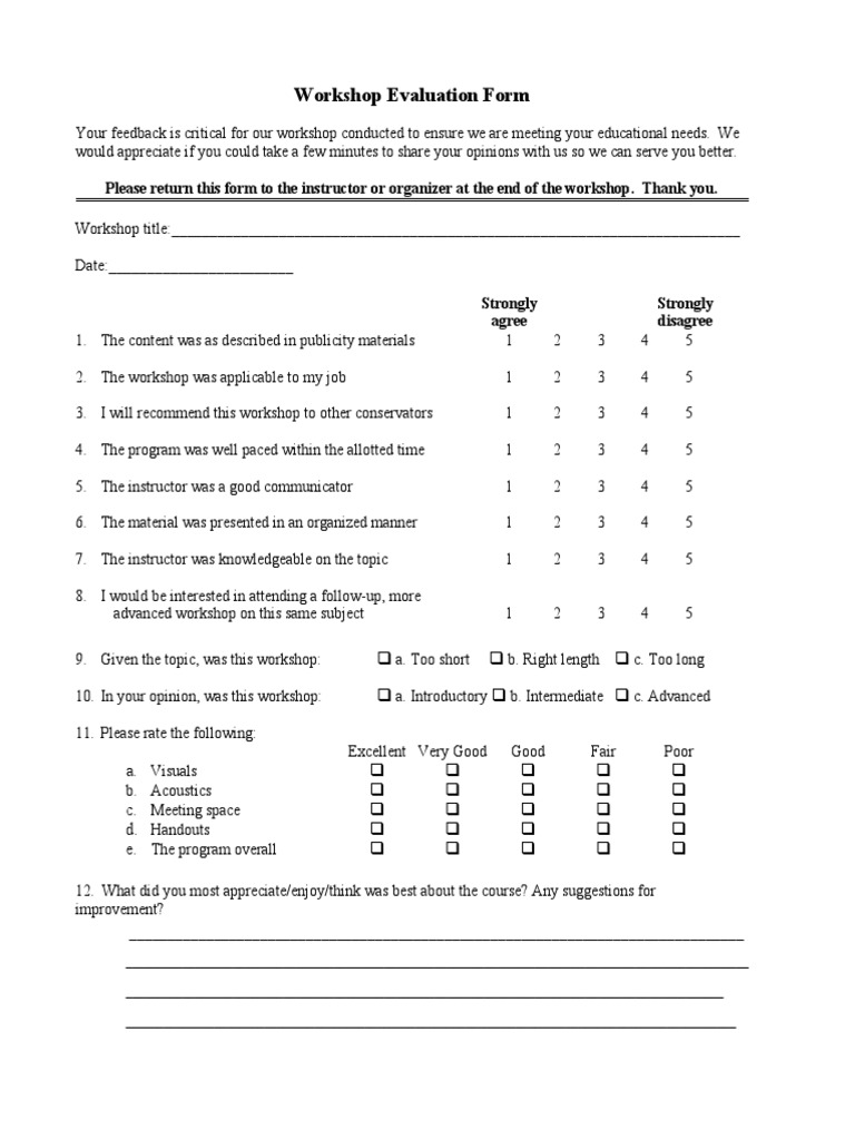 Feedback Form Workshop | PDF | Profession | Learning