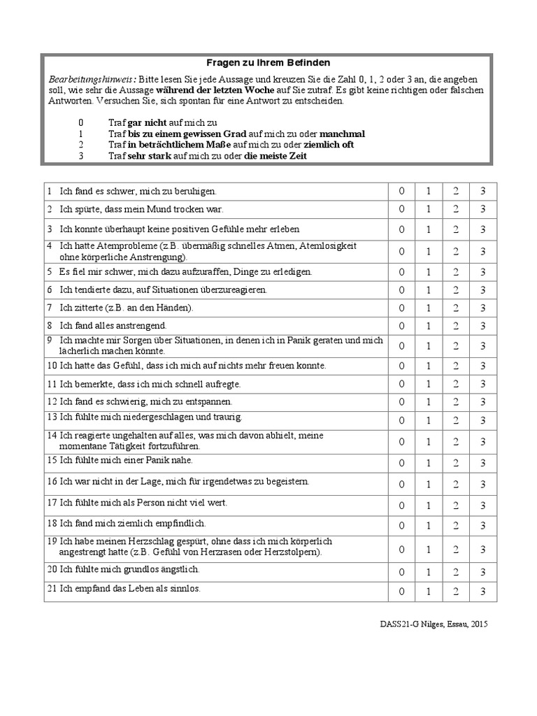 DASS 21 Deutsch | PDF