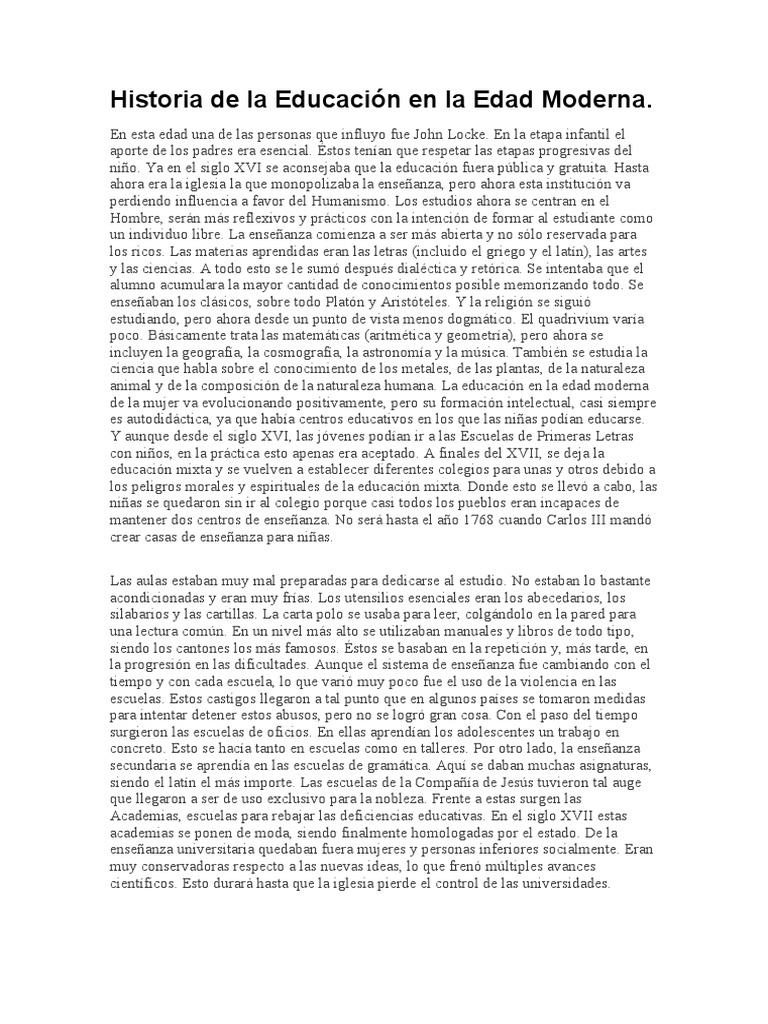 Historia de La Educación en La Edad Moderna | PDF | Período moderno ...