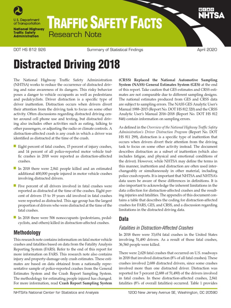 Distracted Driving 2018 PDF | PDF | Traffic Collision | Road Traffic Safety