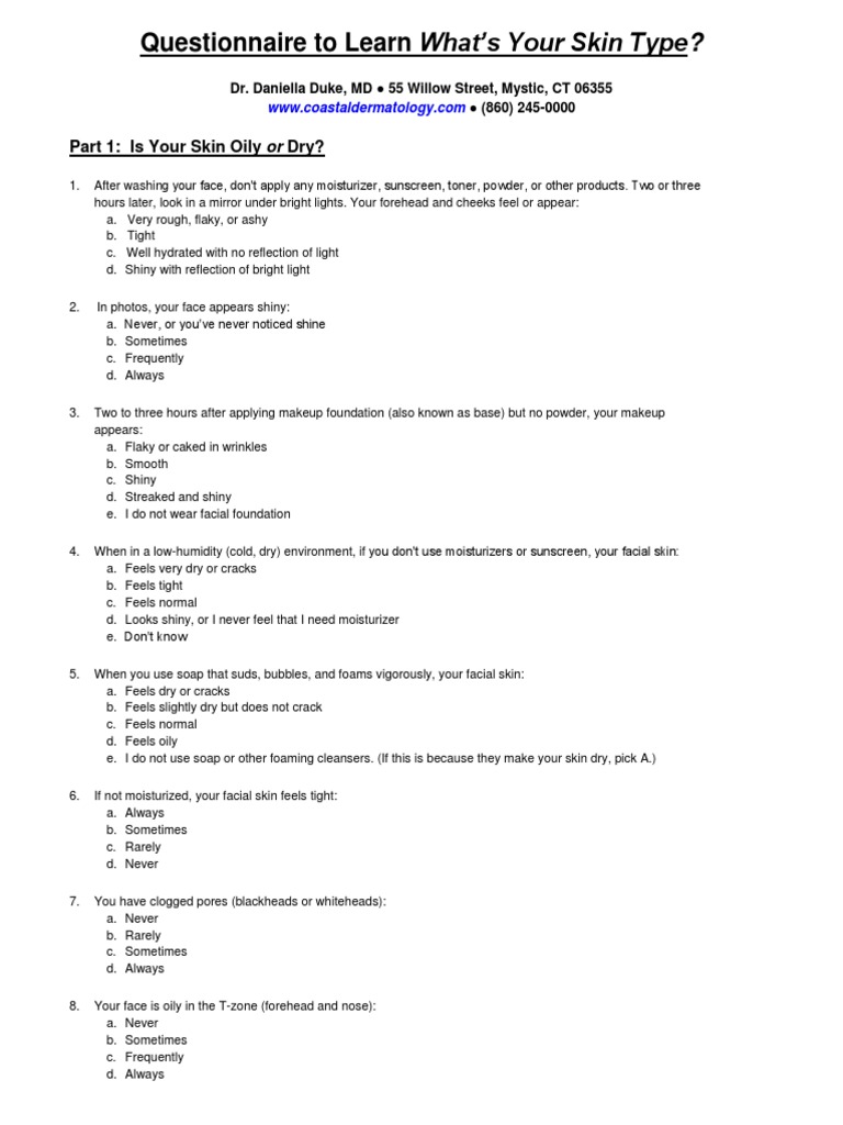 Original Skin Type Questionnaire 4 | PDF | Dermatitis | Integumentary ...