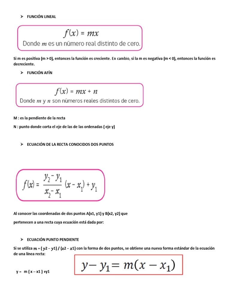Fórmulas de Funciones Lineales | PDF