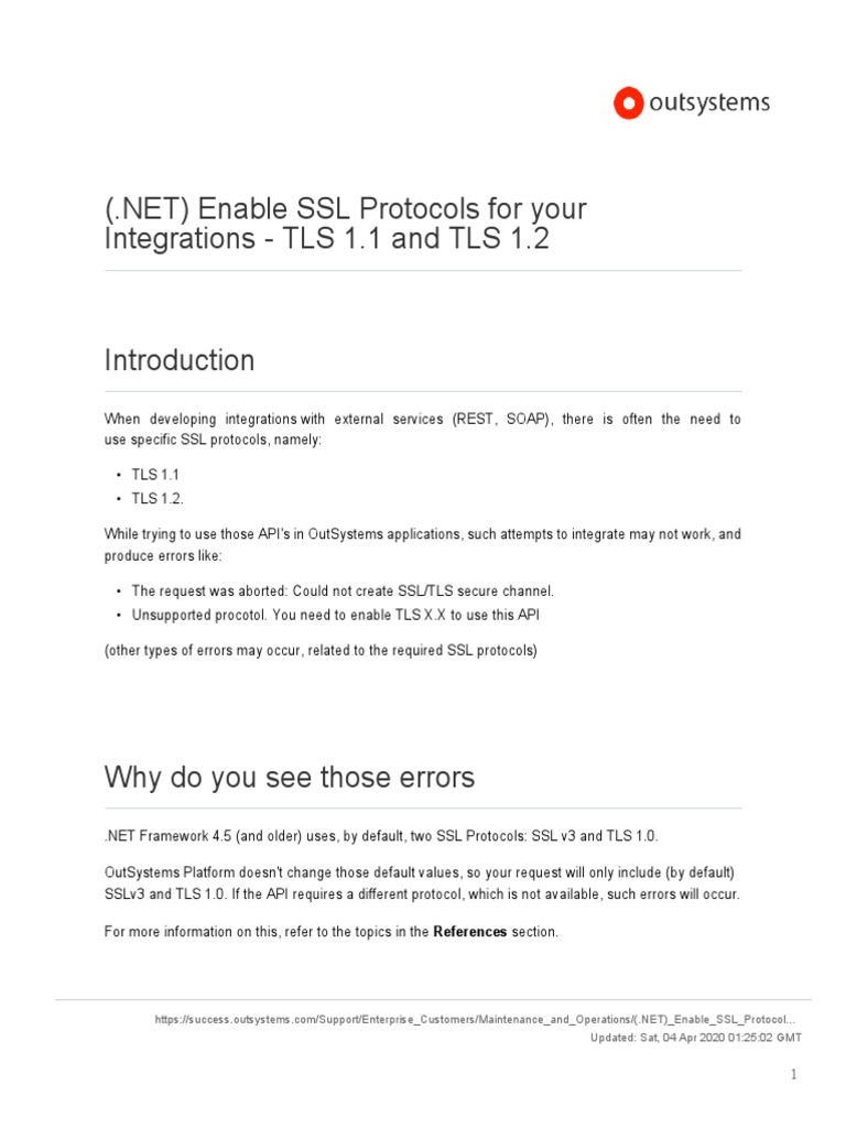 Outsytems OnPremise (.NET) Enable SSL Protocols For Your Integrations ...