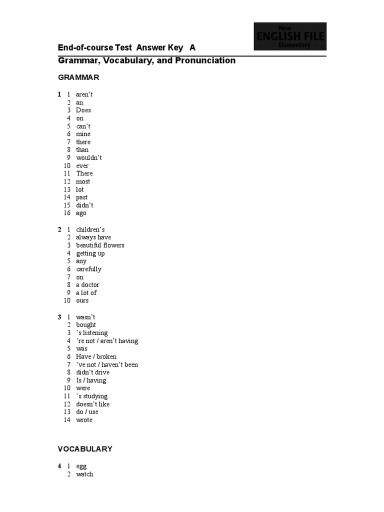 End-Of-Course Test Answer Key A Grammar, Vocabulary, and Pronunciation ...
