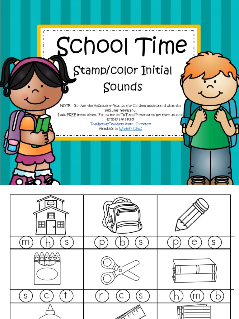 School Time: Stamp/color Initial Sounds | PDF