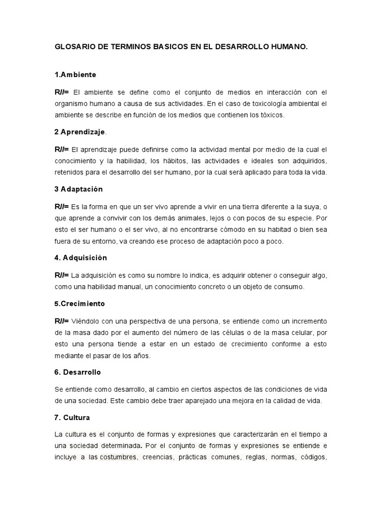 Glosario de Terminos Basicos en El Desarrollo Humano | PDF | Aquisición de idioma | Vida
