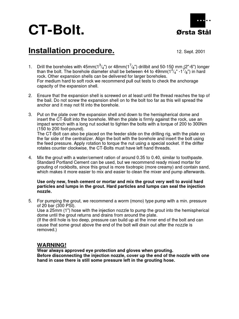 CT-Bolt.: Installation Procedure | PDF | Nut (Hardware) | Screw