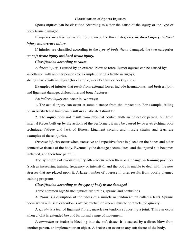Sports Injury Classification Explained | PDF | Soft Tissue | Accidents