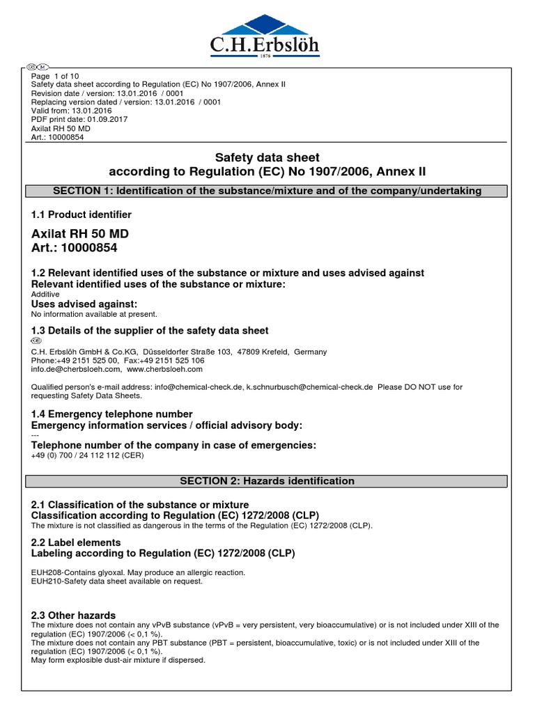 Safety Data Sheet According To Regulation (EC) No 1907/2006, Annex II ...
