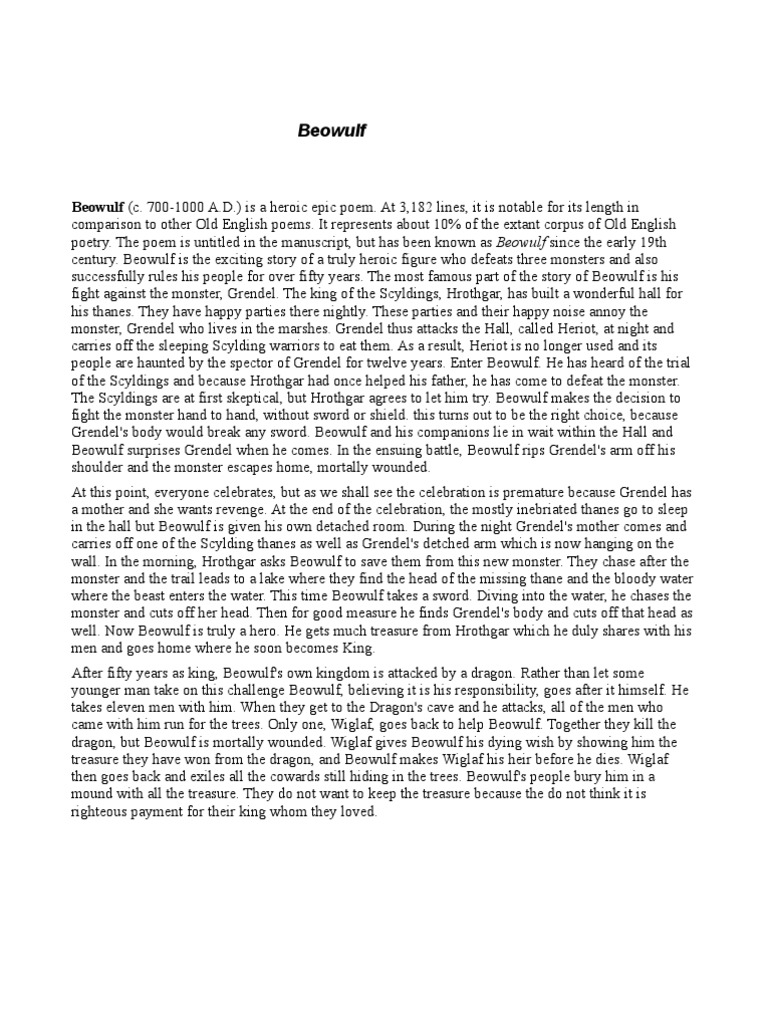 Beowulf: Beowulf (C. 700-1000 A.D.) Is A Heroic Epic Poem. at 3,182 ...