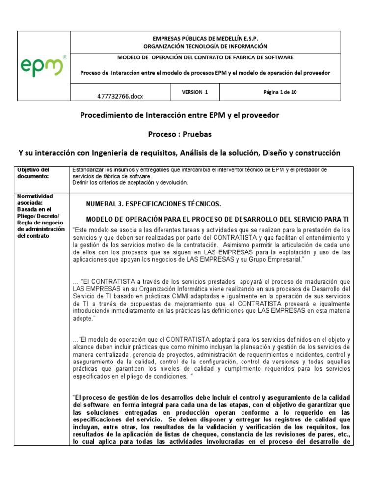 3-5-OTI-CFS-Pruebas-Interaccion Procesos EPM y Proveedor-V2 | PDF | Software | Pruebas de software