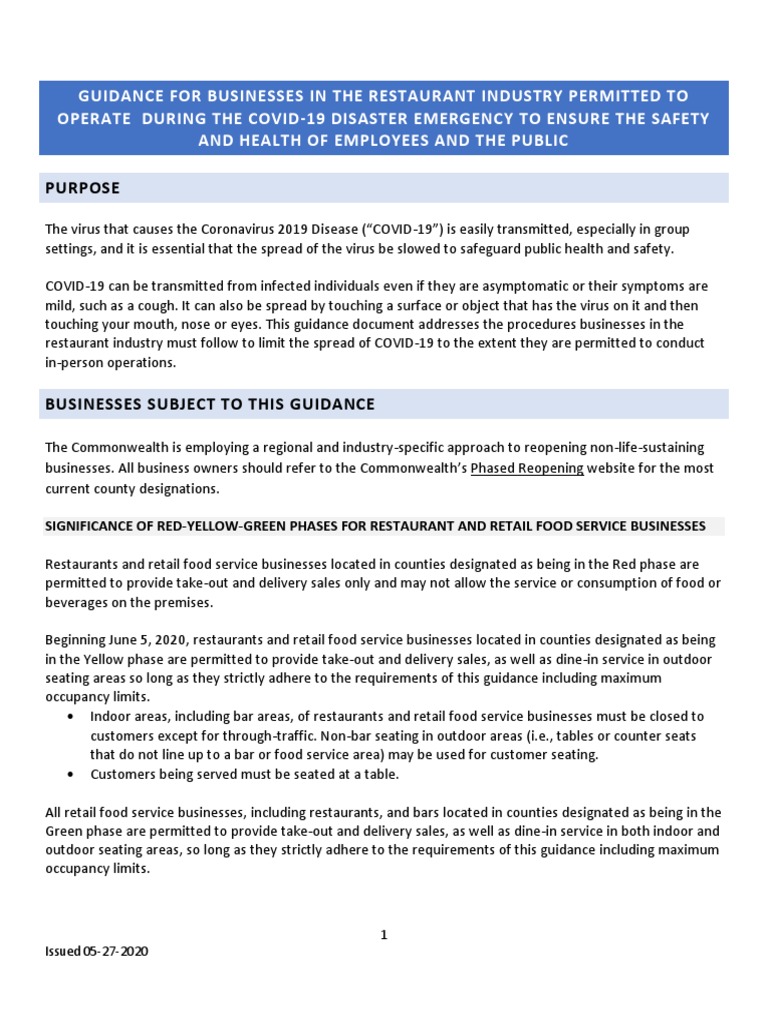 COVID-19 Restaurant Safety Guidelines | PDF | Restaurants ...