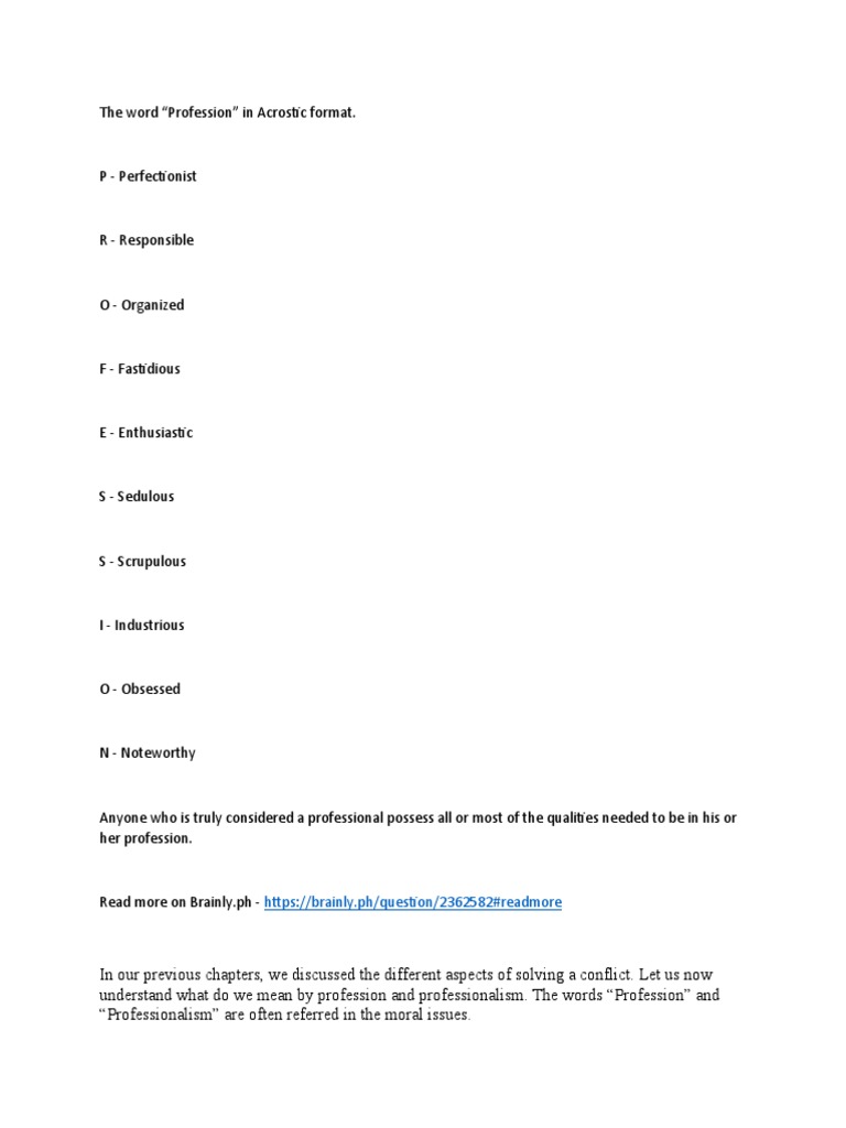 The Qualities of a True Professional: An Analysis of the Acrostic Poem ...