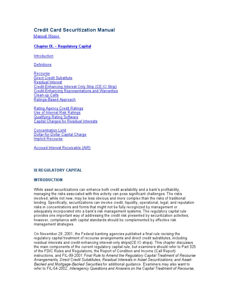 Credit Card Securitization Manual | PDF | Securitization | Capital ...