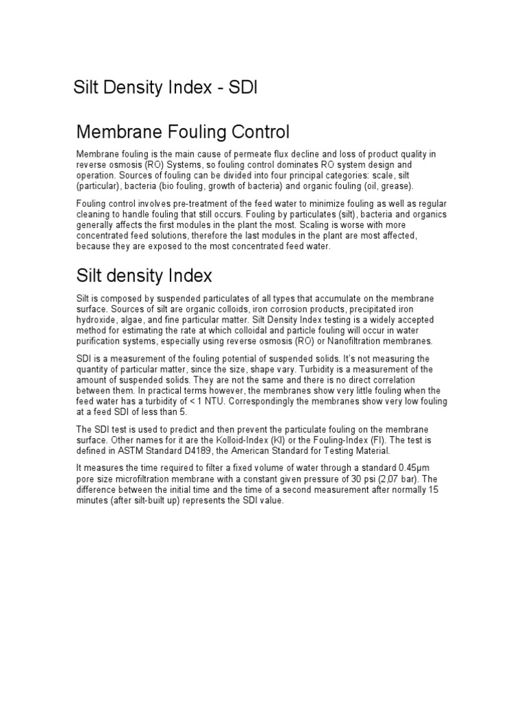 Silt Density Index - SDI Membrane Fouling Control | Download Free PDF ...