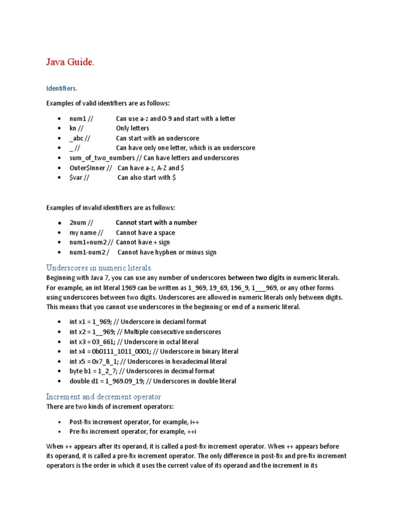 Java Guide.: Identifiers | PDF | Method (Computer Programming) | Class ...