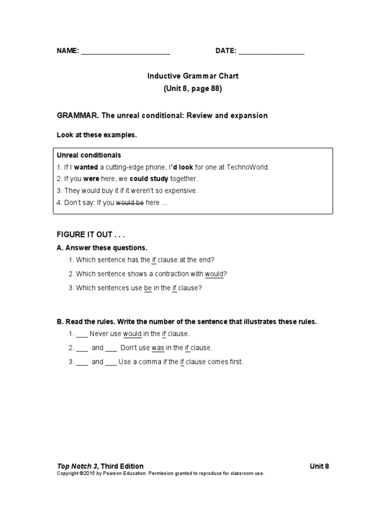 Unit 8 Lesson 1 Inductive Grammar Charts (Portfolio) | PDF | Teaching ...