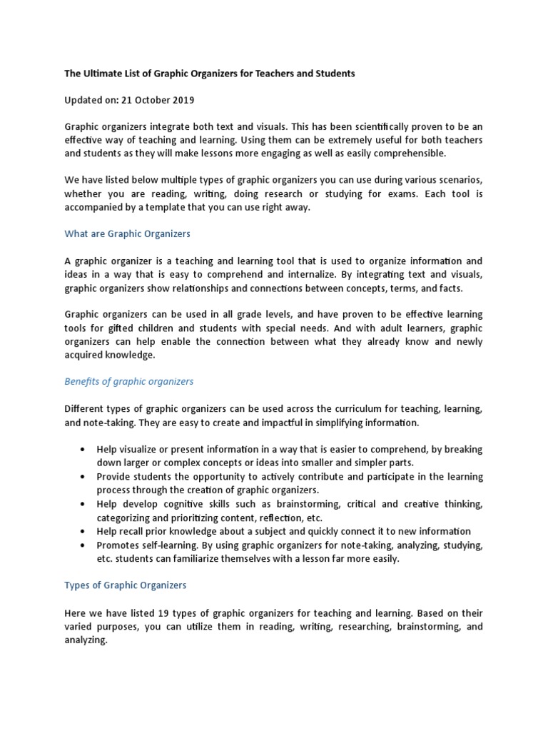 Comprehensive Graphic Organizers Guide | PDF | Educational Psychology ...
