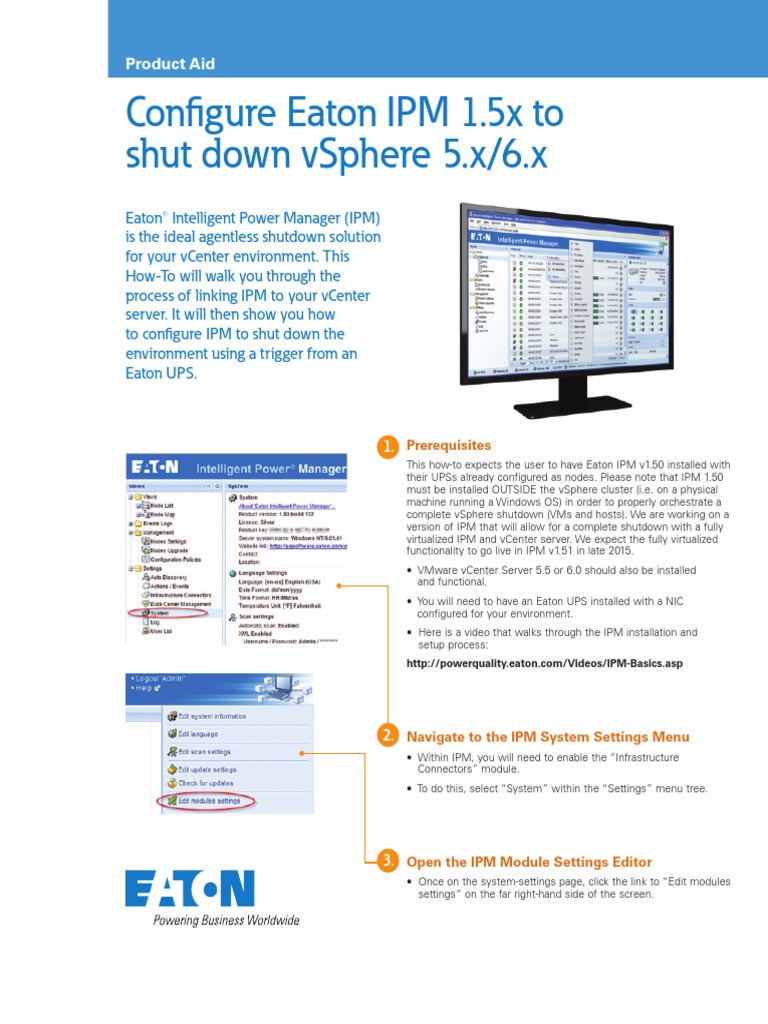 Configure Eaton Ipm 1.5X To Shut Down Vsphere 5.X/6.X: Product Aid ...