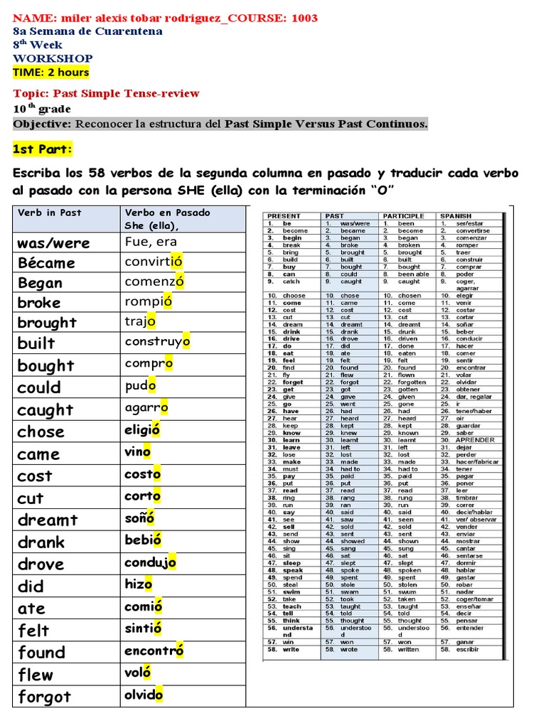 Verbos en Pasado en Inglés: Ejercicios | PDF | Idiomas | Escuelas