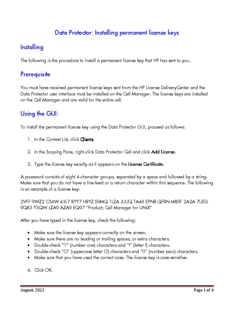 Data Protector: Installing Permanent License Keys Installing | PDF | Command Line Interface ...