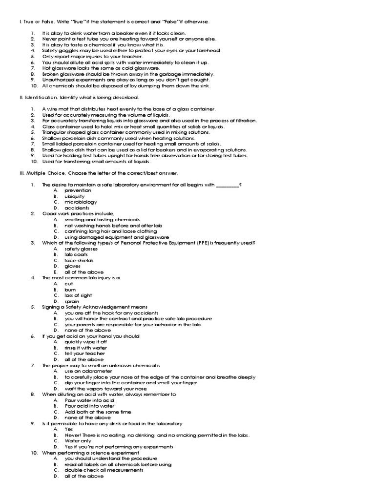Lab Safety Quiz and Guidelines | PDF | Laboratories | Liquids