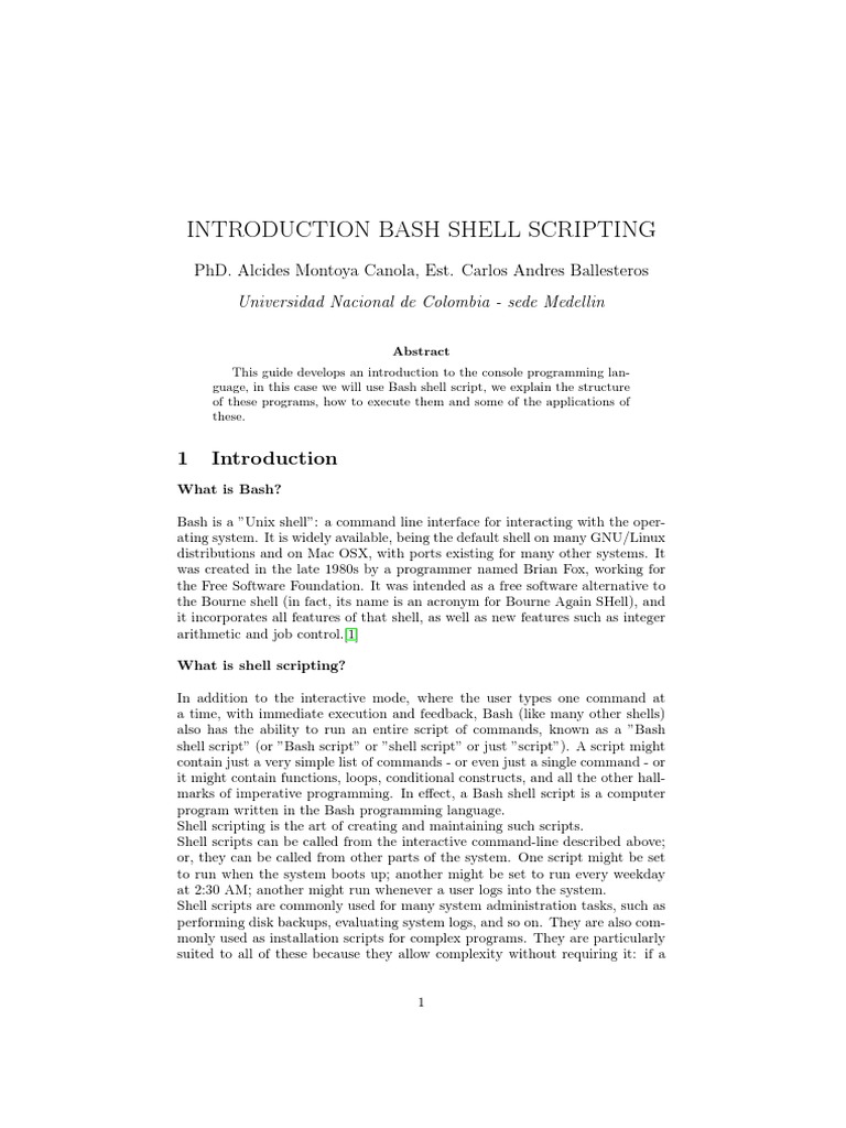 Introduction Bash Shell Scripting Pdf Control Flow Shell Computing