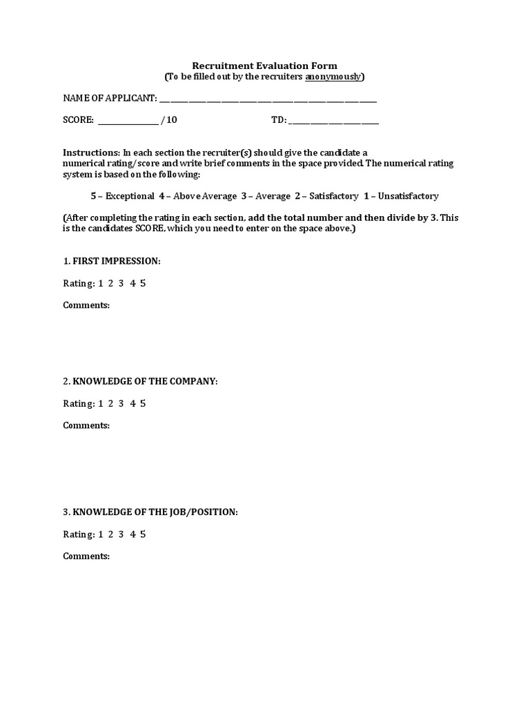 SHF Recruitment Evaluation Form 2018 Anonymous | PDF