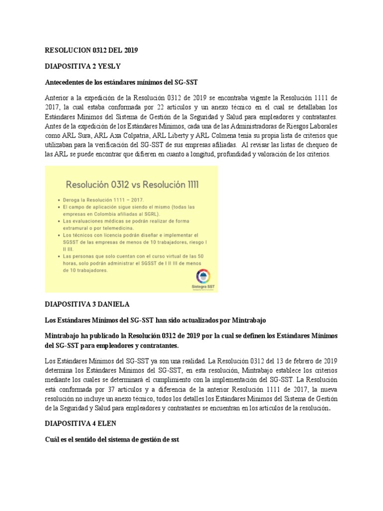 Resumen Resolucion 0312 Del 2019 | PDF | Derecho laboral | Labor