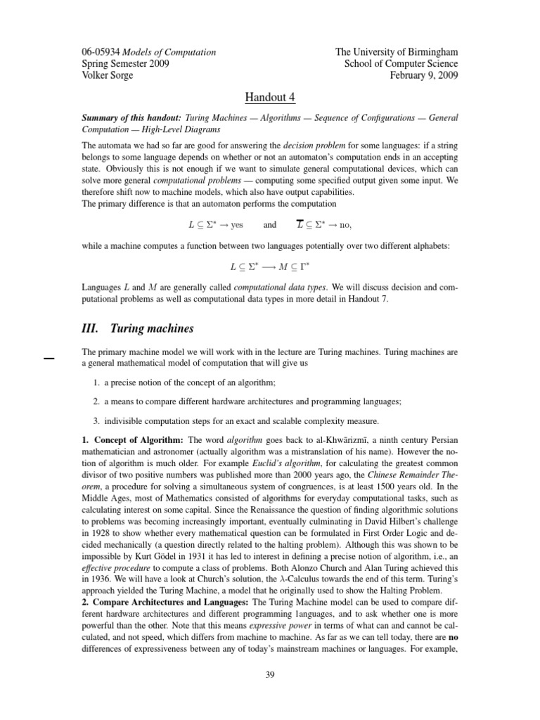 Handout 4 | PDF | Computational Complexity Theory | Algorithms