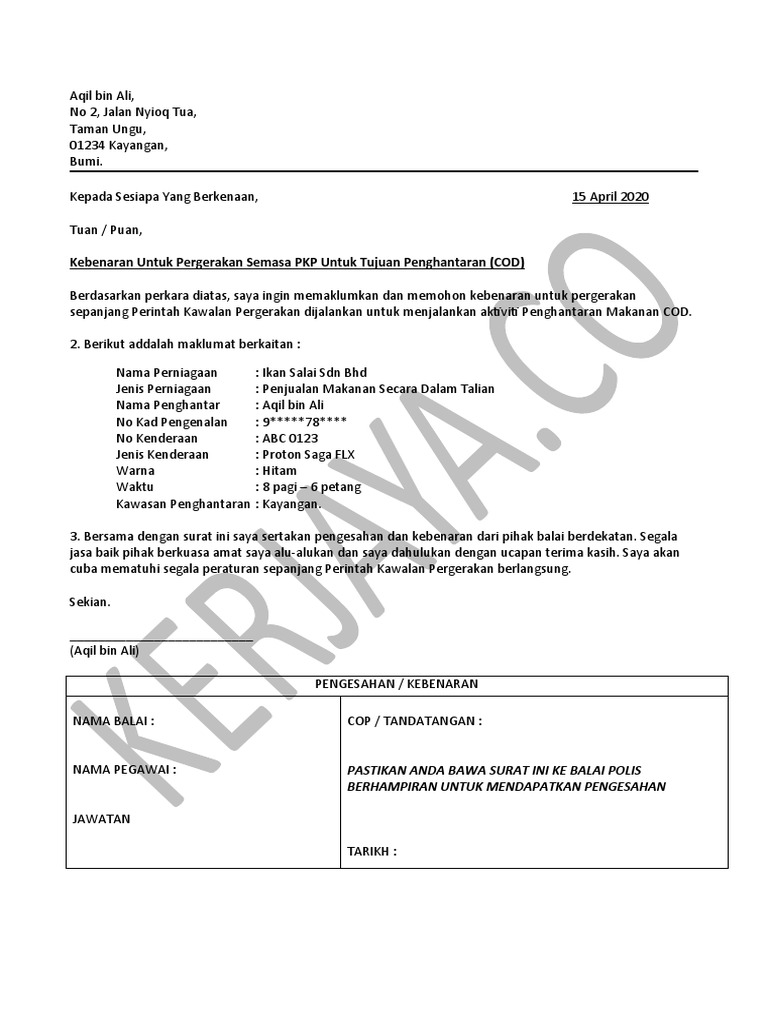 KEBENARAN UNTUK PENGHANTARAN COD SELAMA PKP | PDF