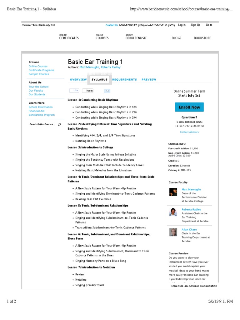 Basic Ear Training 1 - Syllabus | PDF | Elements Of Music | Musicology