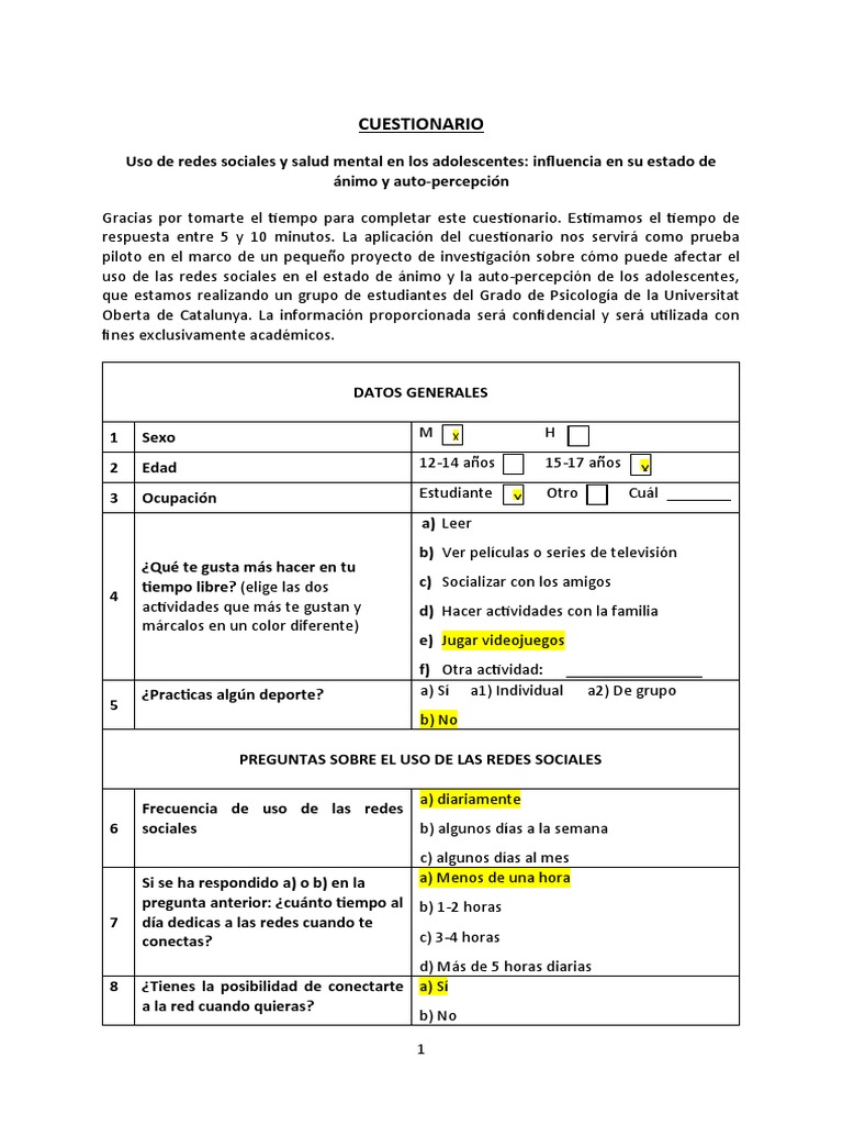 Cuestionario Redes Sociales | PDF | Cuestionario | Red social