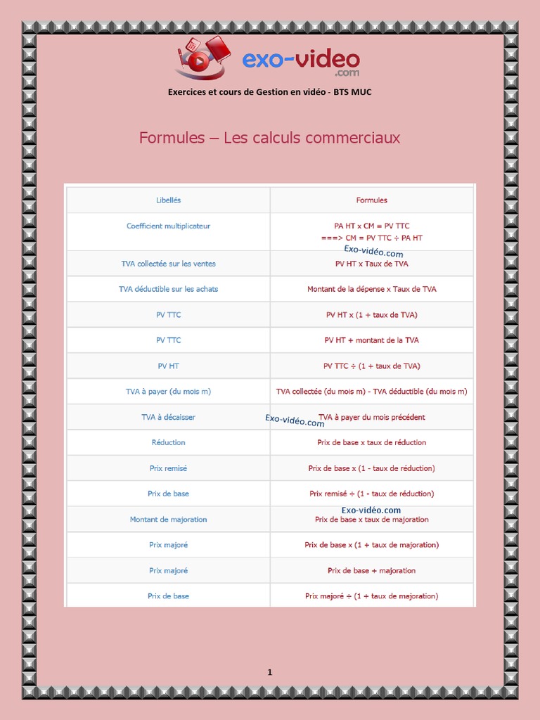 Formules Calculs Commerciaux | PDF | Technologie et ingénierie