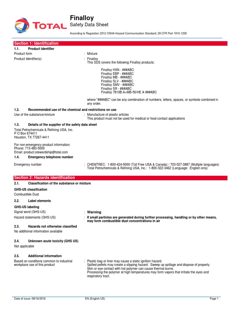 TPRI Finalloy (EN) US-GHS SDS (Secure) | PDF | Resource Conservation ...