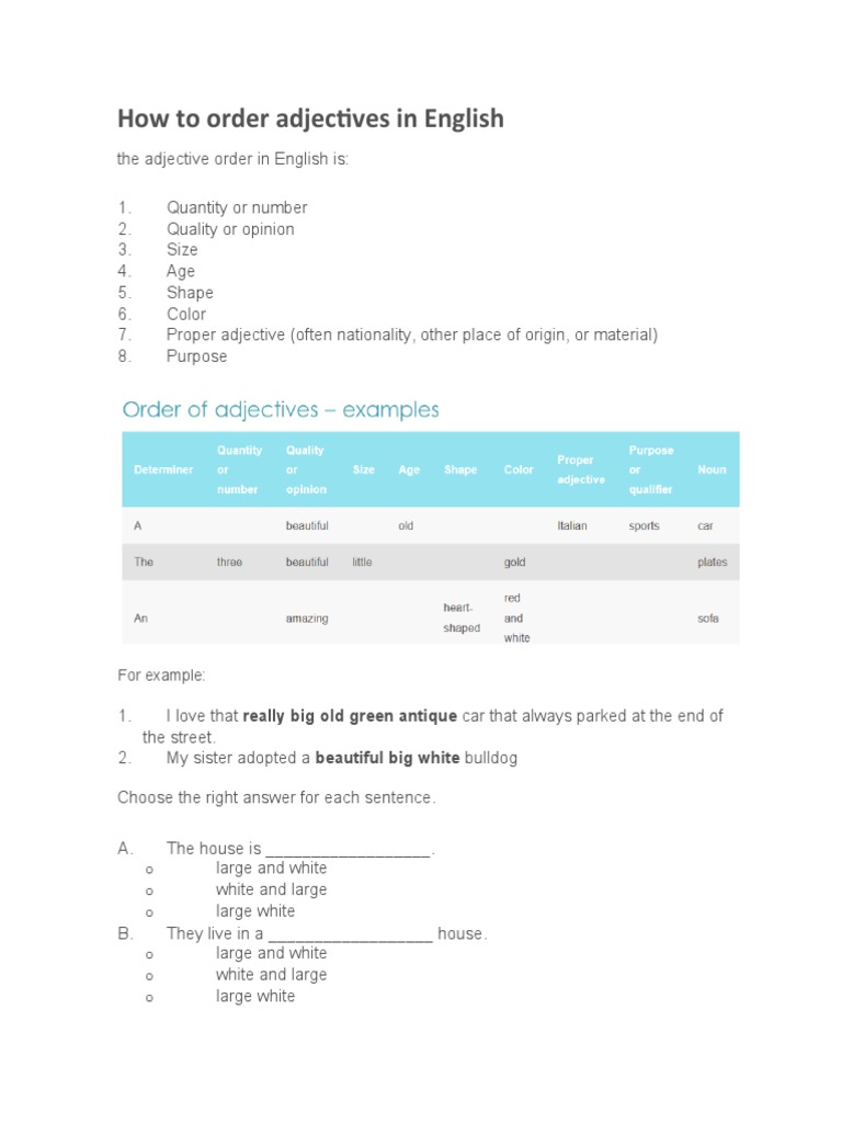 How To Order Adjectives in English | PDF