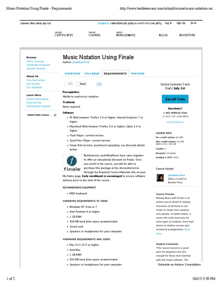 Music Notation Using Finale - Requirements | PDF | Mac Os | Educational ...