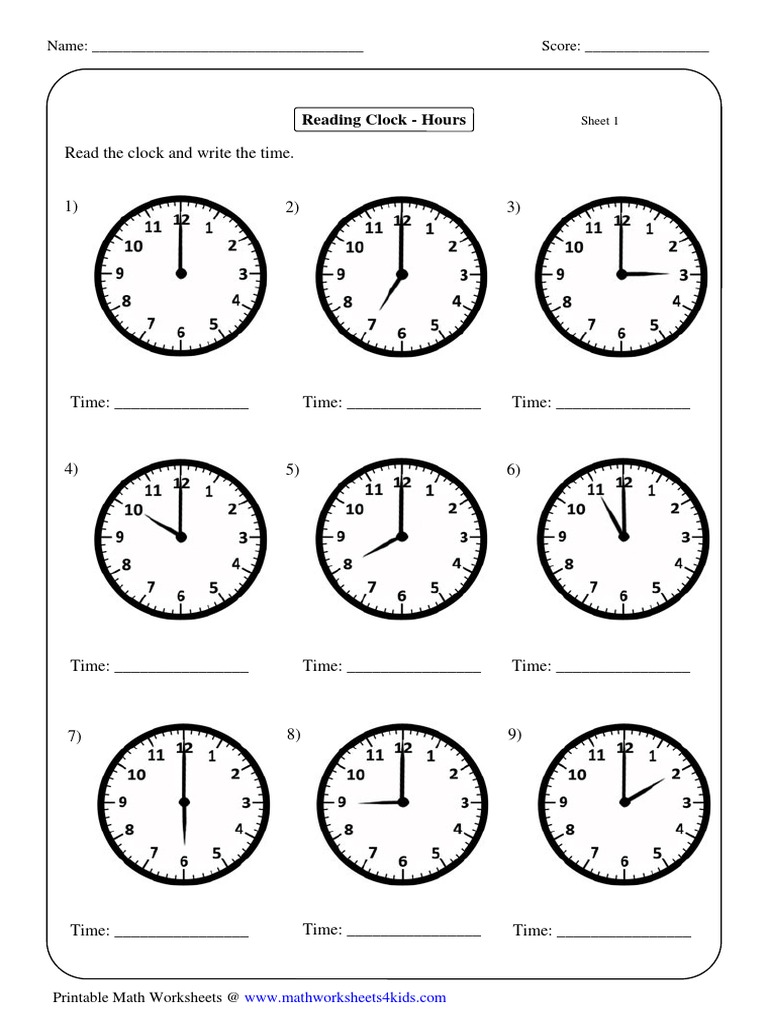 Reading Clock Hourly1 | PDF