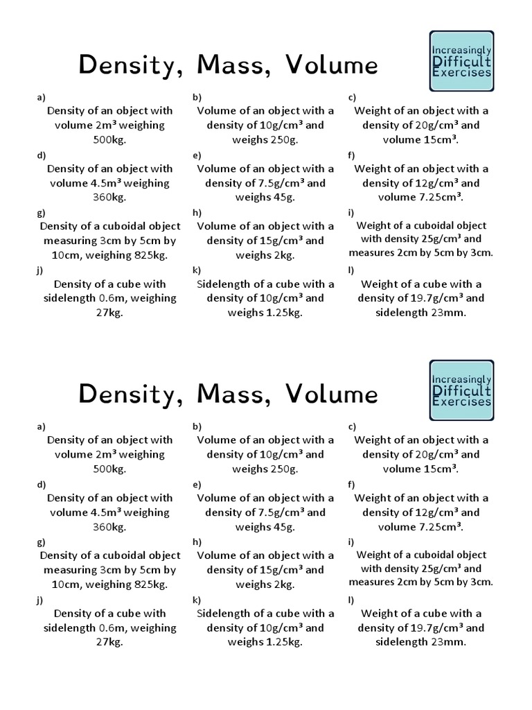 Density Mass Volume 01 | PDF | Density | Weight