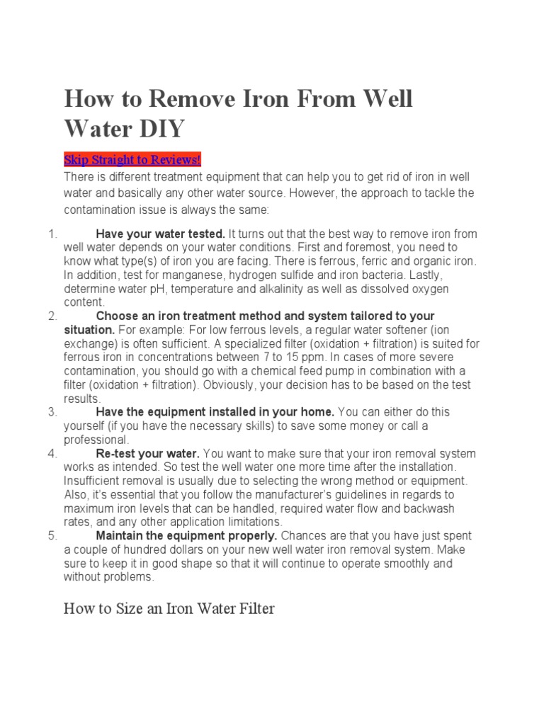 How To Remove Iron From Well Water DIY: Skip Straight To Reviews! | PDF ...