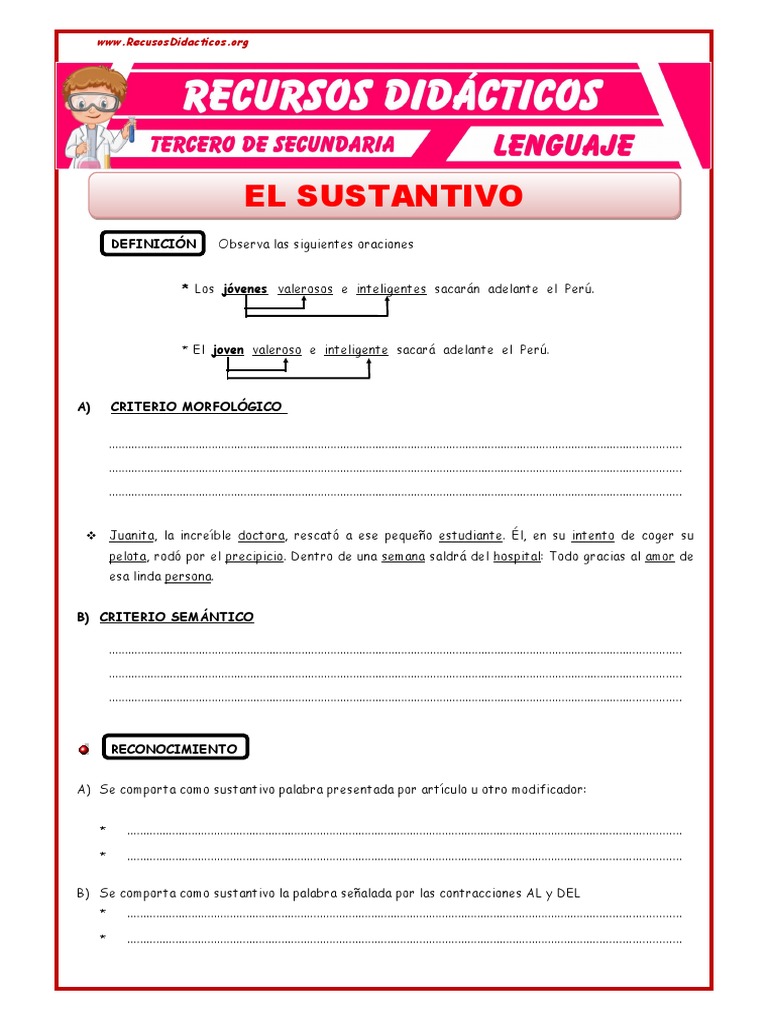 El Sustantivo para Tercero de Secundaria | PDF | Oración (Lingüística ...