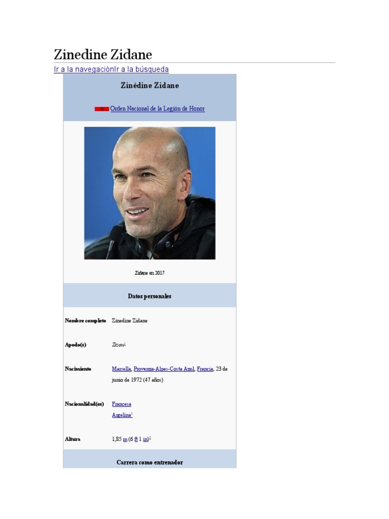 Zinedine Zidane WIKIPEDIA | PDF | Asociación de equipos de fútbol ...